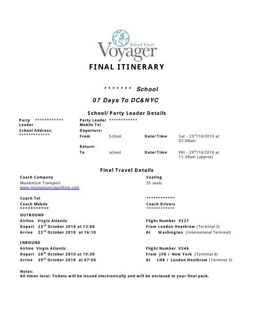 School Trip Itinerary Template
