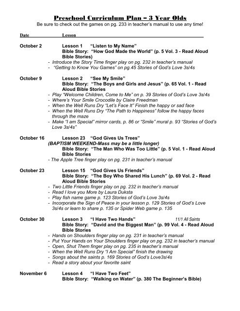 Preschool Curriculum Plan 3 Year Olds