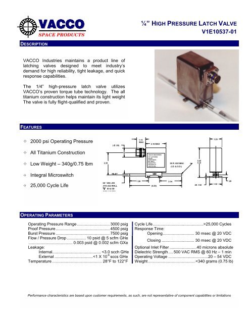 High Pressure Latch Valves - Vacco