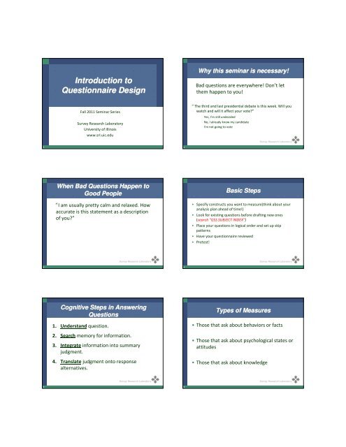 Introduction to Questionnaire Design - Survey Research Laboratory