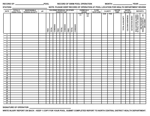 pool record of swim pool operation month - Public Health - Idaho ...