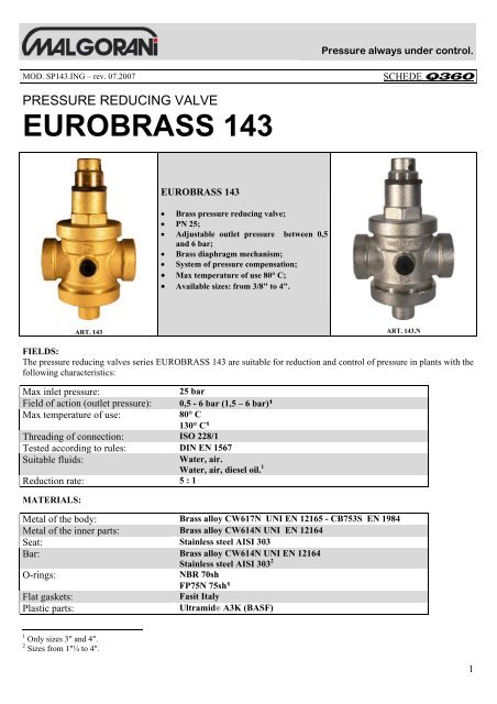 Malgorani 143V Pressure Reducing Valve - Alma-valves.ie
