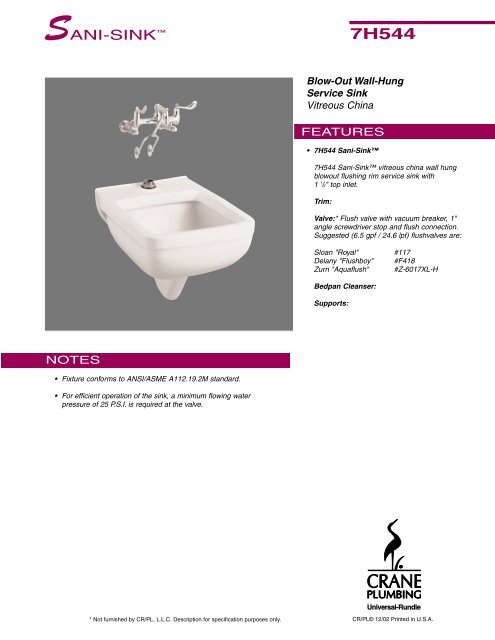 7H544 Sani-Sink - Crane Plumbing