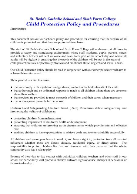 Child Protection.pdf - St. Bede's Catholic School & Sixth Form College