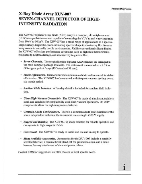 X-Ray Diode Array XUV-007 SEVEN-CHANNEL DETECTOR OF ...