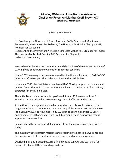 92 Wing welcome home parade - Royal Australian Air Force