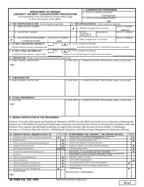 DD Form 254 - IAC - Defense Technical Information Center