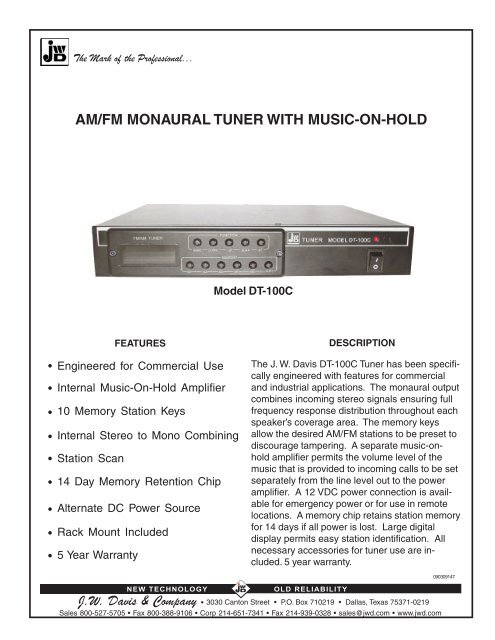 DT-100C Spec Sheet 052404.pmd - JW Davis & Company