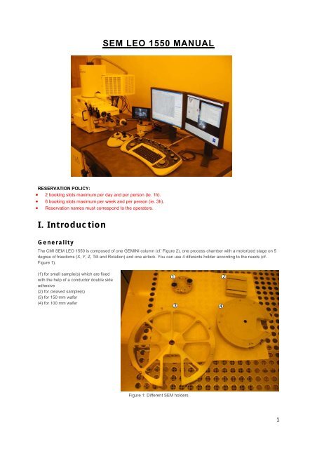 SEM LEO 1550 MANUAL I. Introduction - CMI - EPFL