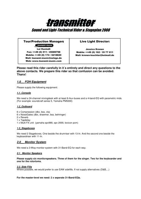 Sound and Light-Technical Rider & Stageplan 2008 - Sub SoundS