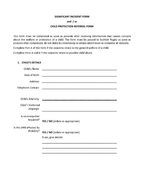 Significant incident and child protection referral form
