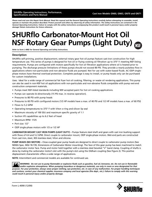 SHURflo Carbonator-Mount Hot Oil NSF Rotary Gear Pumps (Light ...