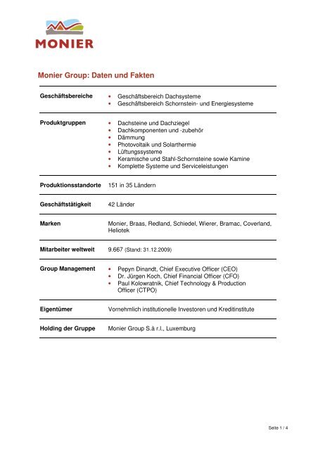 Monier Group: Daten und Fakten
