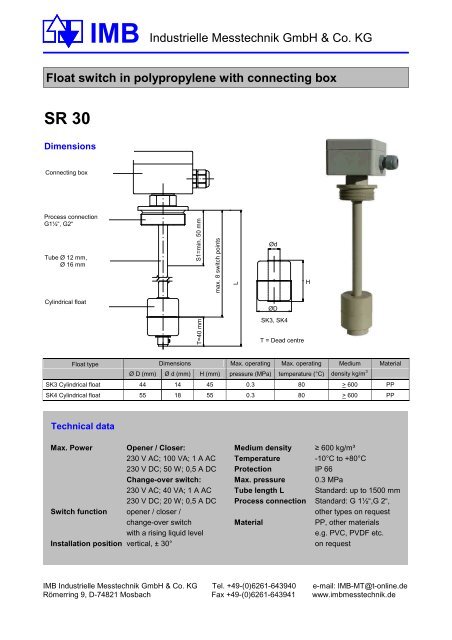 Datasheet / Order Information - IMB Industrielle Messtechnik GmbH ...