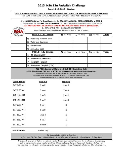 a PRINTABLE Version (PDF) of Pool Play & Brackets