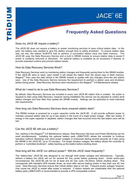 JACE-6E FAQ - Tridium Europe
