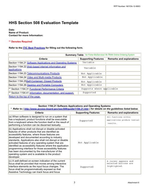 HHS Section 508 Evaluation Template Fisher BioServices