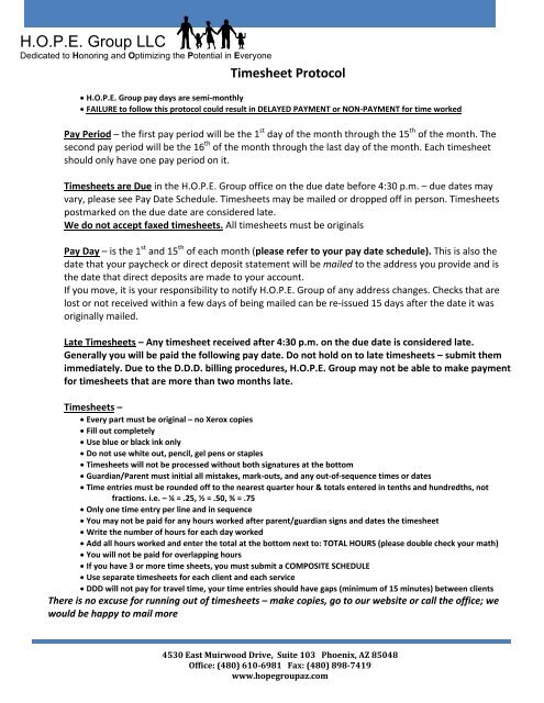 Timesheet Protocol - HOPE Group, LLC