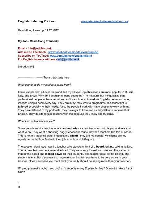 transcript here - English Lesson Podcast