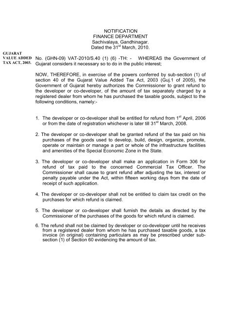 NOTIFICATION FINANCE DEPARTMENT ... - Commercial Tax