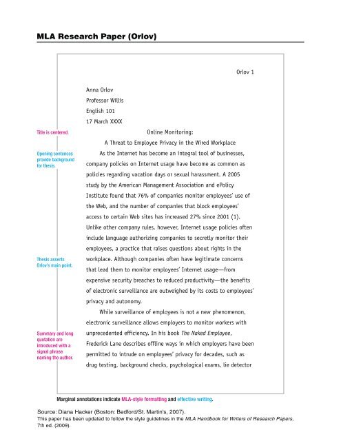 MLA Cover Page format And Works Cited Page Example