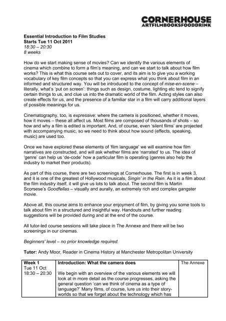 Essential Intro to Film Studies Course Outline 2011 - Cornerhouse