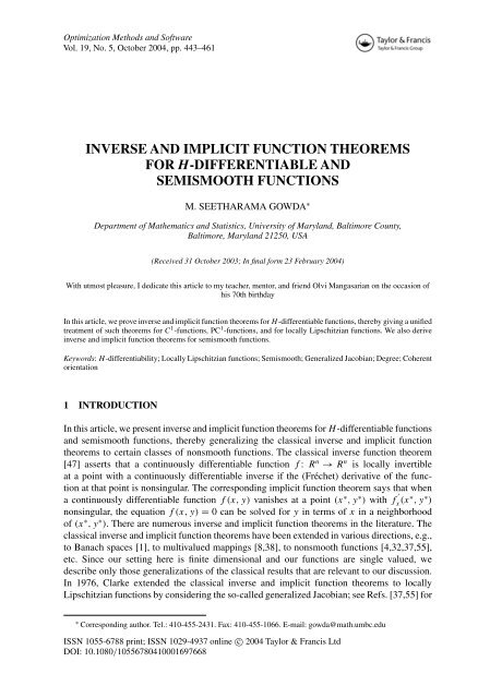 Inverse And Implicit Function Theorems For H Differentiable And