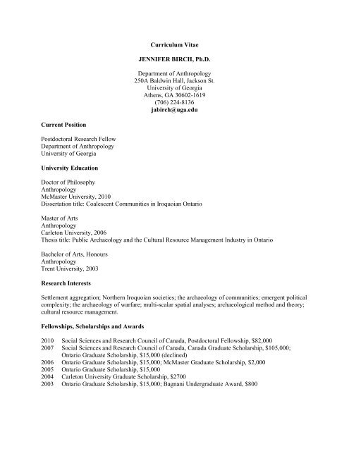 Curriculum Vitae - Anthropology - University of Georgia