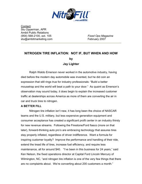 Fixed Ops Magazine - NitroFill Nitrogen Tire Inflation Machines