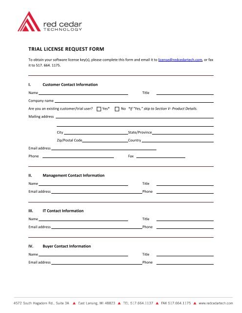 TRIAL LICENSE REQUEST FORM - Red Cedar Technology