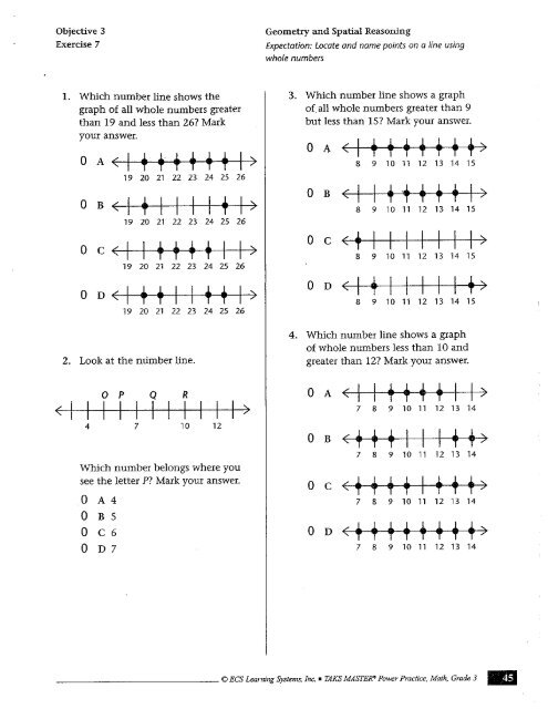 1. Which number line shows the graph of all whole numbers greater ...