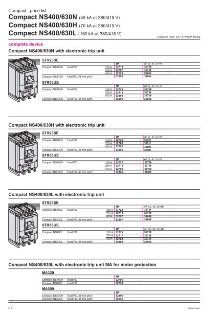 Compact NS400/630H with electronic trip unit Compact : price list ...