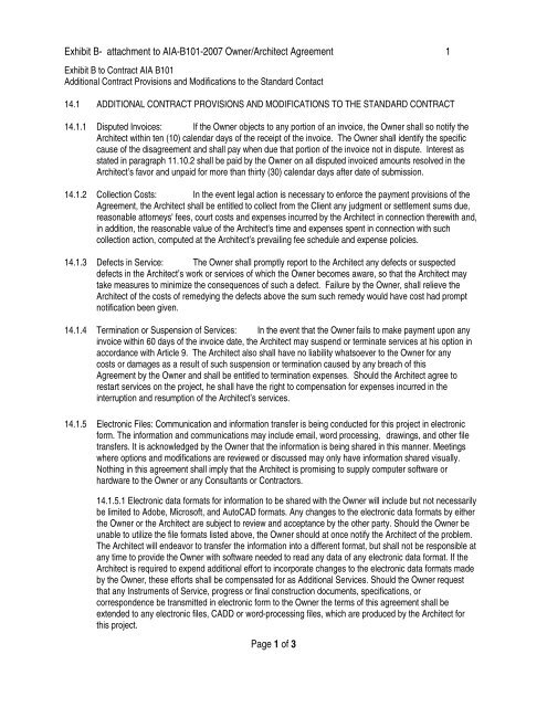 Exhibit B- attachment to AIA-B101-2007 Owner/Architect Agreement ...