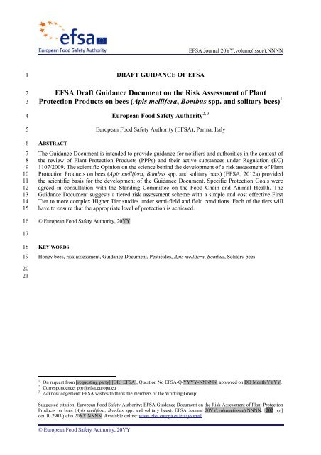 Efsa Draft Guidance Document On The Risk Assessment Of Plant
