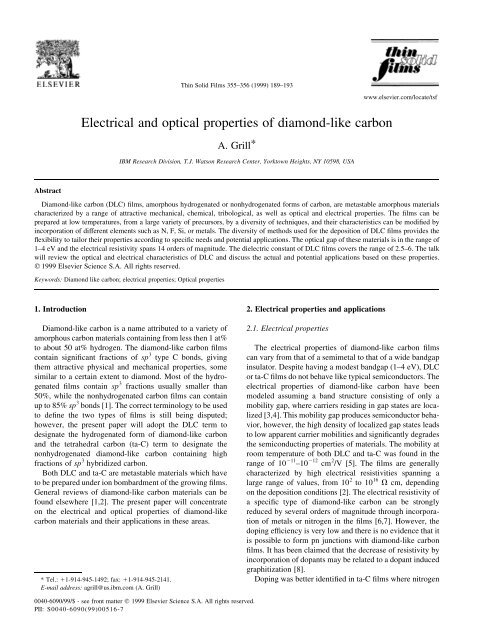 Electrical and optical properties of diamond-like carbon
