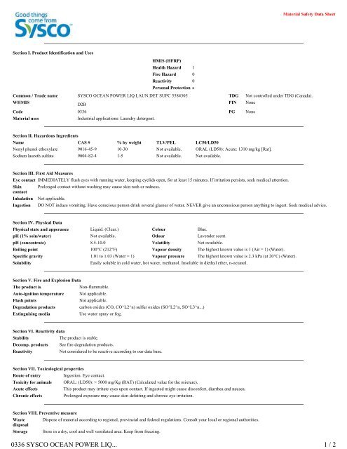0336 SYSCO OCEAN POWER LIQ... 1 / 2 - Sysco Canada