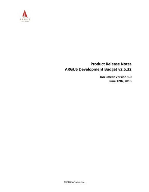 ARGUS Development Budget Release Notes.pdf - ARGUS Software