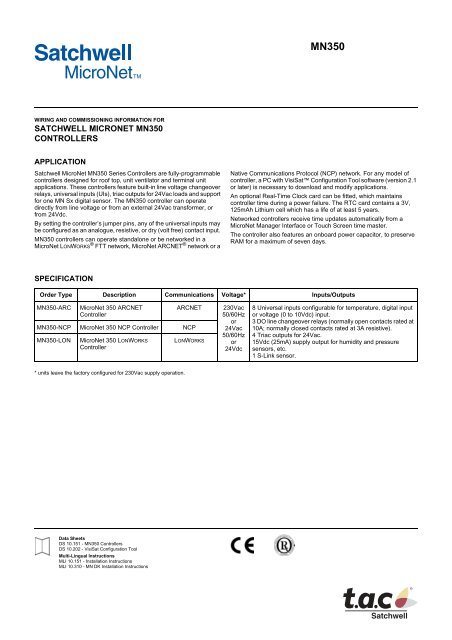 SATCHWELL MICRONET MN350 CONTROLLERS