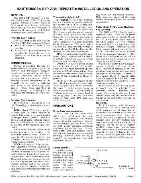 hamtronics* rep-200n repeater kit: assembly manual - Hamtronics Inc.