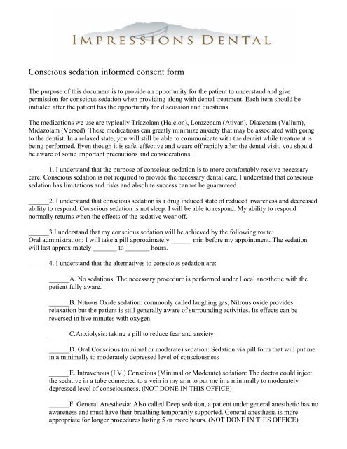 Conscious sedation informed consent form