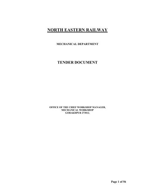 of Tender Document - North Eastern Railway