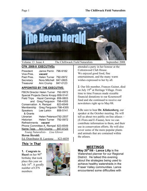 Neil Grainger's Tall Tale… - Chilliwack Field Naturalists