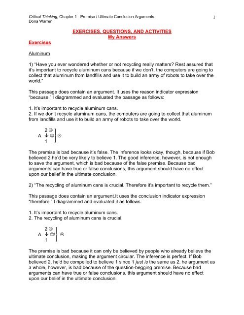1 EXERCISES, QUESTIONS, AND ACTIVITIES My Answers ...