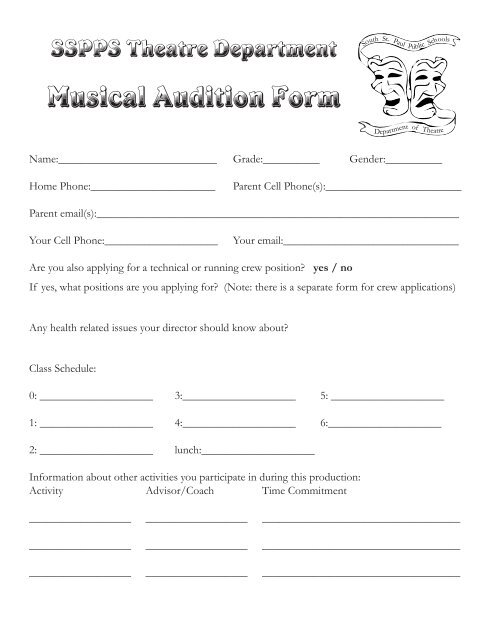 Musical Audition Form - Theatre
