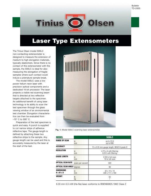 Laser Type Extensometers - Tinius Olsen