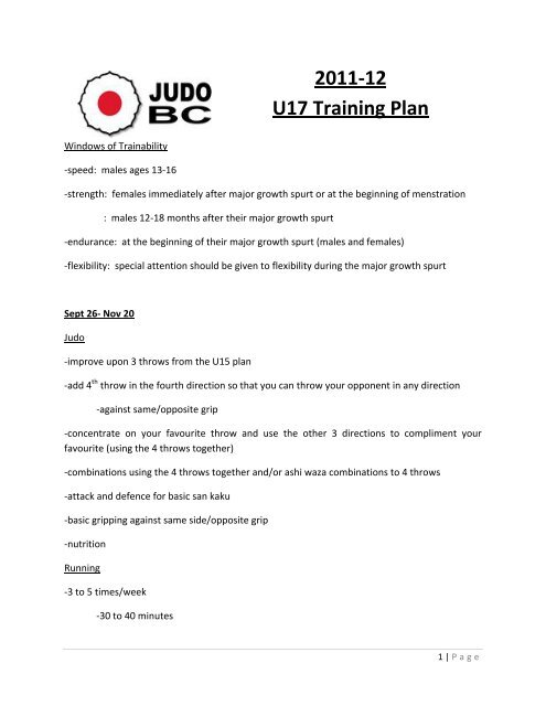 2011-12 U17 Training Plan - Judo BC
