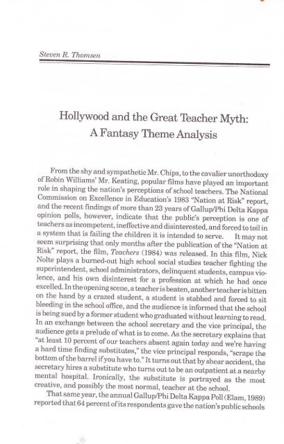 Hollywood and the Great Teacher Myth: A Fantasy Theme Analysis