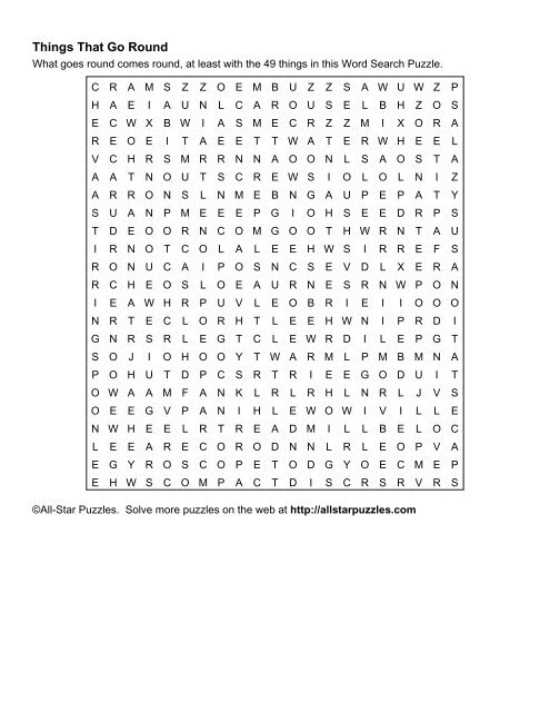 a PDF file of the Things That Go Round Word ... - All-Star Puzzles