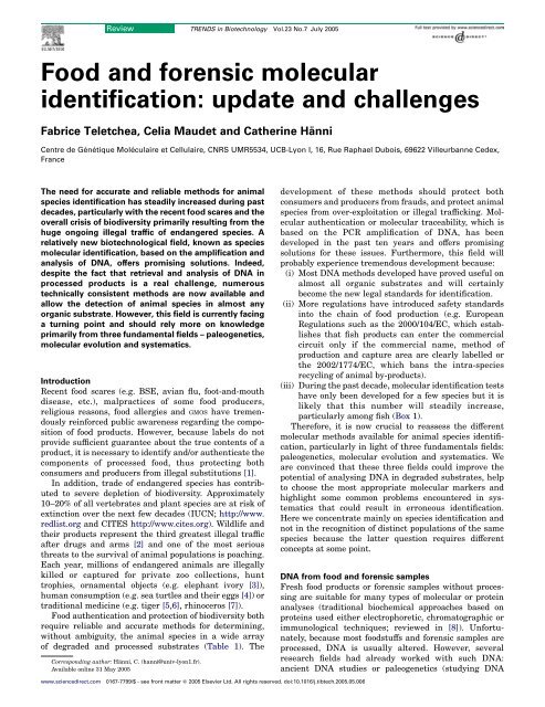 Food and forensic molecular identification: update and challenges