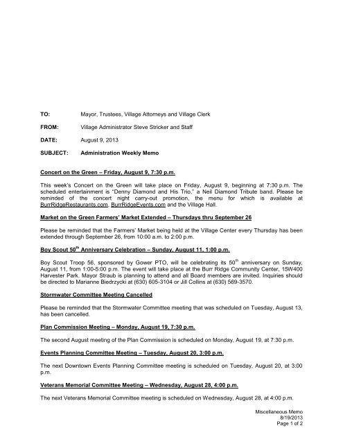 Aug. 9 - Village of Burr Ridge